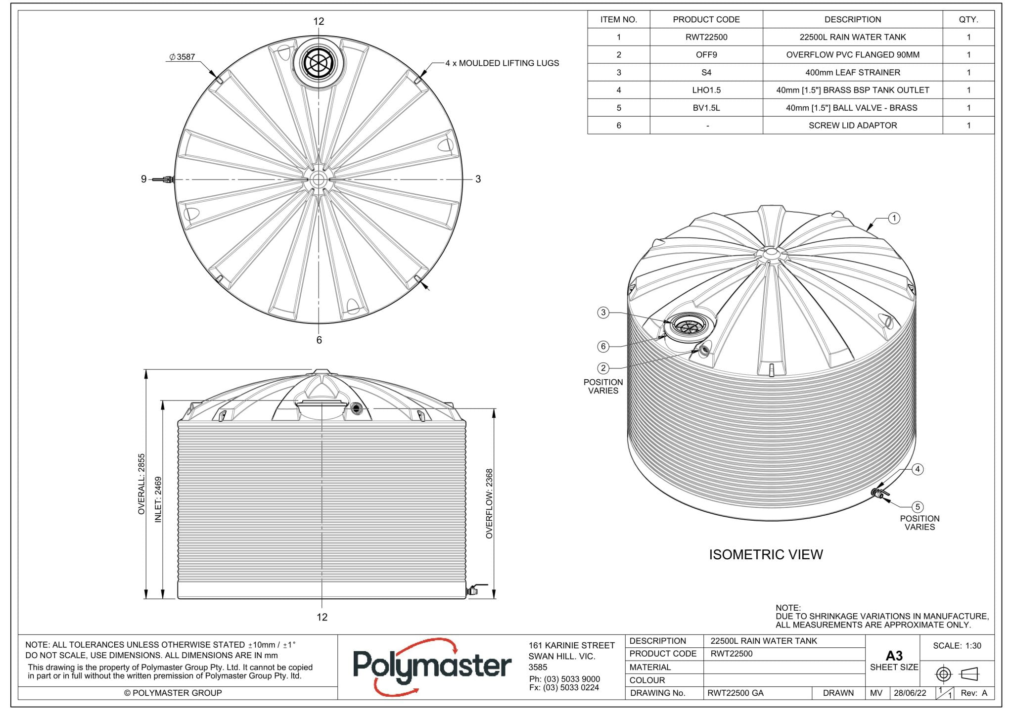 22,500Ltr Polymaster Corrugated Round Rainwater Tank | Tankless